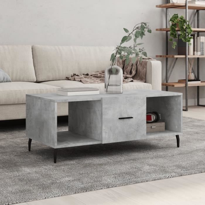 LAI Table basse gris béton 102x50x40 cm bois d'ingénierie A829320 11609 ...