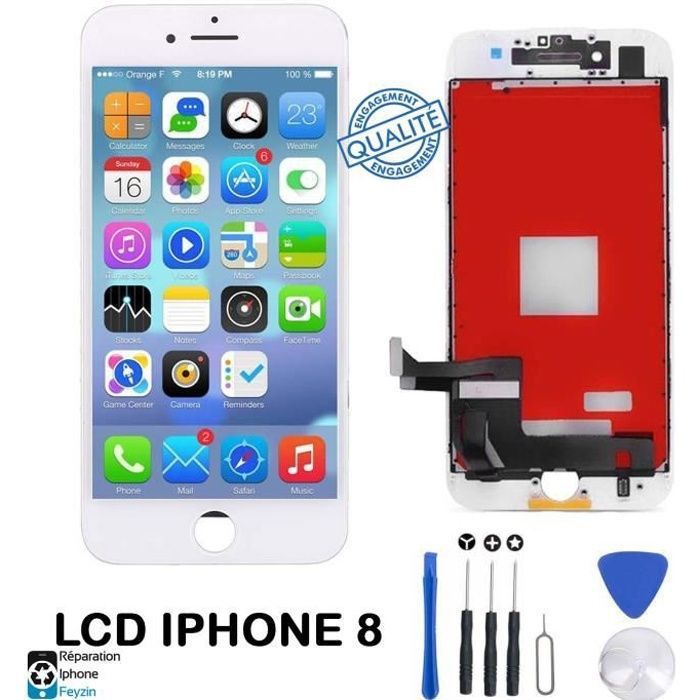 ÉCRAN LCD IPHONE 8 BLANC AVEC VITRE TACTILE SUR CHASSIS + OUTILS ...