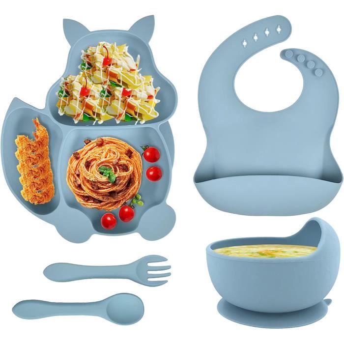 Coffret Repas bébé - Assiette Ventouse avec Compartiments +1 Bavoir ...
