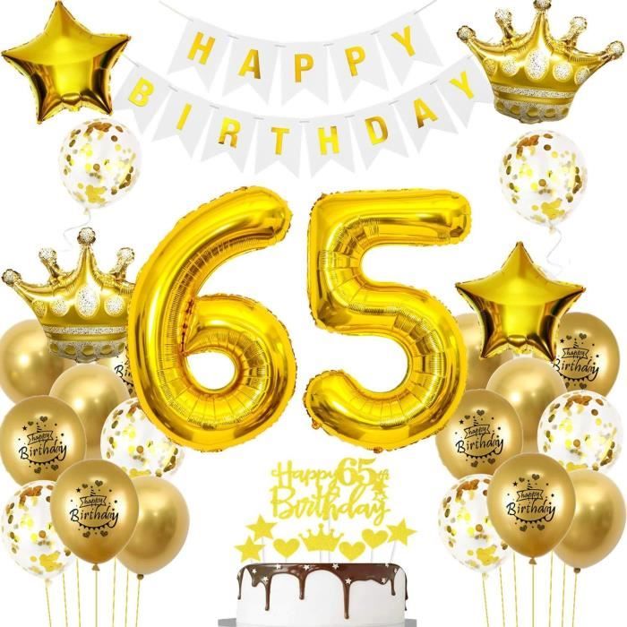 Ballons 65 Ans Anniversaire Homme Femme Décoration Or Déco Gâteau 65 ...