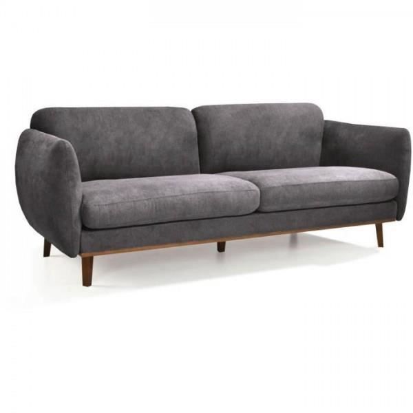 Hexagone - Canapé 3 places fixe - Tissu gris - L 218 x P 87 x H 81 cm ...