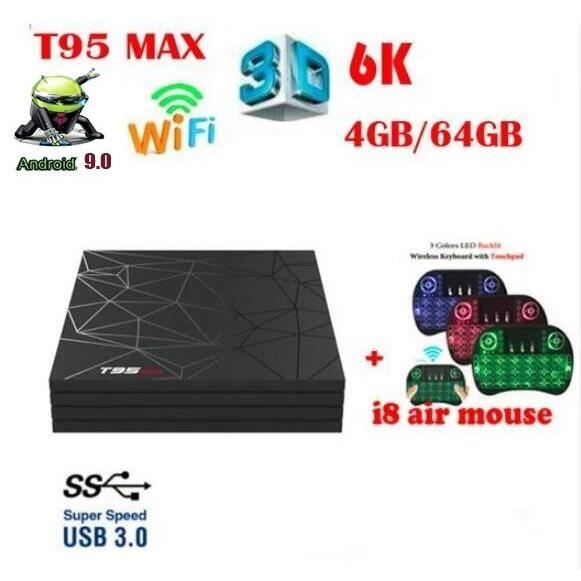 Boîtier TV T95 MAX,Android 9,Allwinner H616,4 Go RAM,32-64 Go,Wi-Fi 2.4GHz,6K,USB 3.0- 4G 64G I8 ...