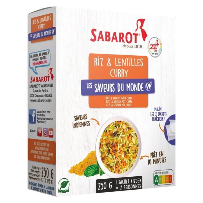 Mélange riz lentilles curry sachet de 250g Sabarot - Cdiscount Au quotidien