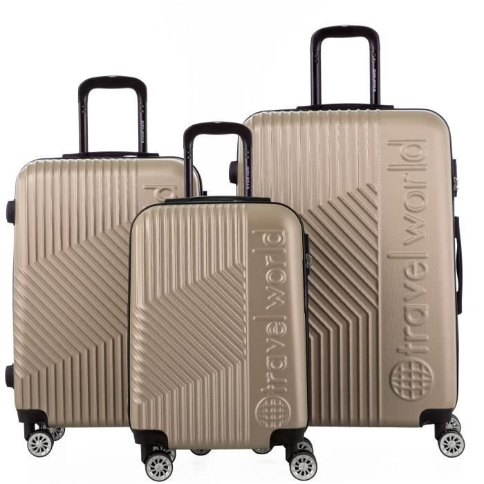 TRAVEL WORLD Ensemble de 3 Valises 55/65/75 cm Champagne