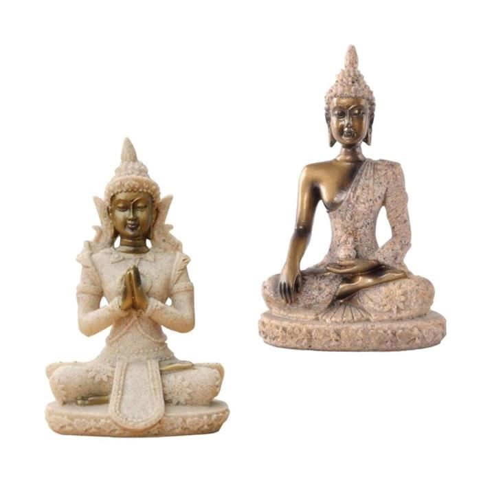 Paire De Méditation Bouddha Statue Grès Sculpture à Main Décoration de ...