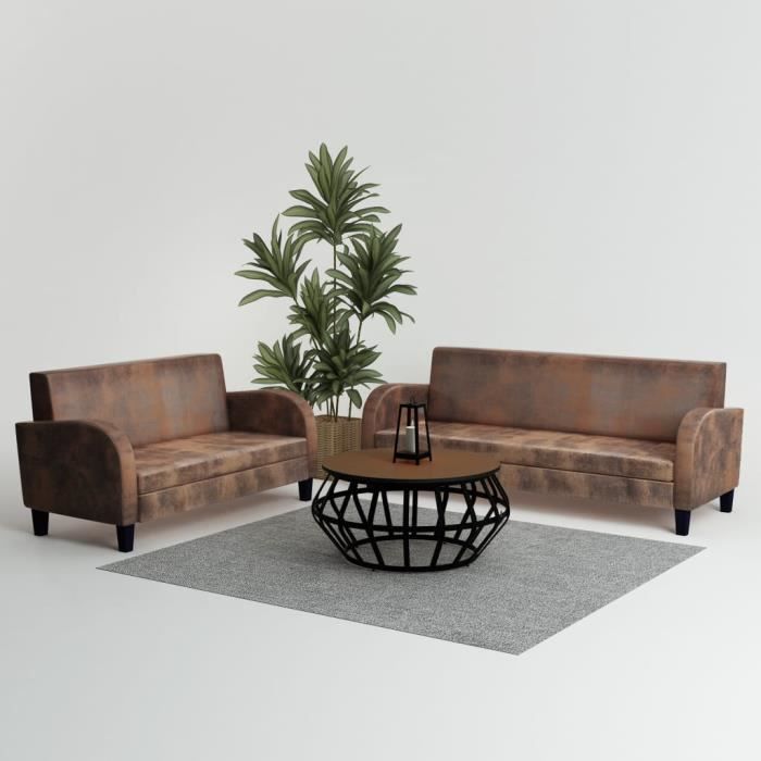 SOFA SET - JILL'S - Ensemble de canapés 2 pcs Daim synthétique Marron ...