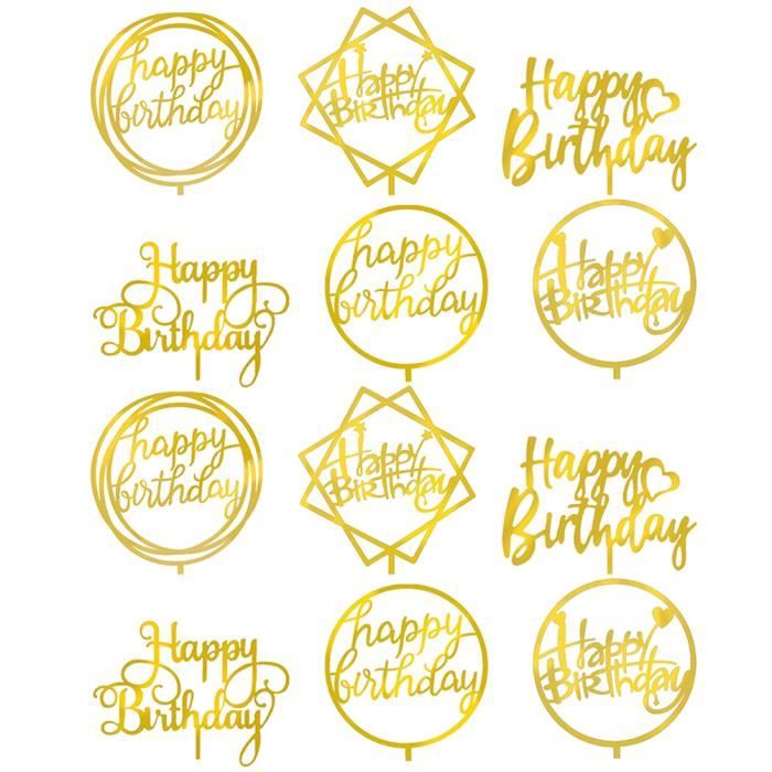 12 Pcs Toppers Joyeux Anniversaire Gâteau Topper Insère Acrylique ...