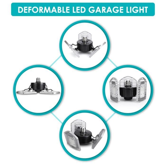 Clairage de Garage LED clairage de Garage à LED 60W 6000LM Lampe d’atelier Déformable avec 3 ...