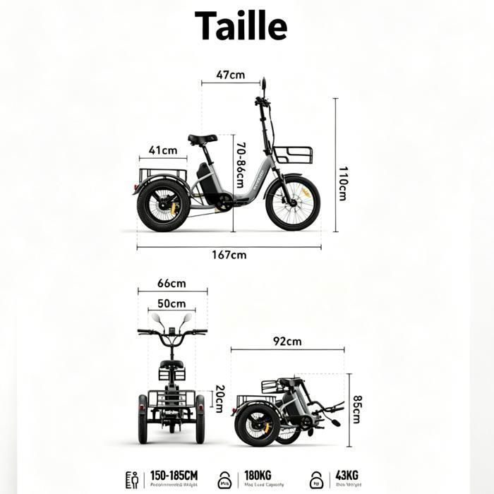 AG1 Pro Tricycle Électrique Pliable Adulte, Moteur 750W, Batterie 48V ...