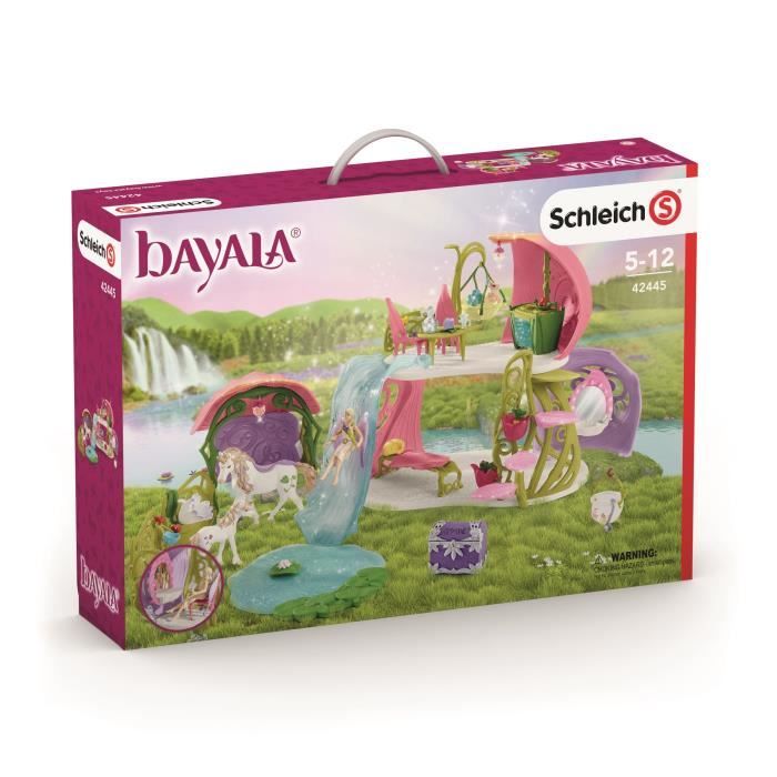 Figurine SCHLEICH Maison-fleur pailletée avec licornes, lac et écurie ...