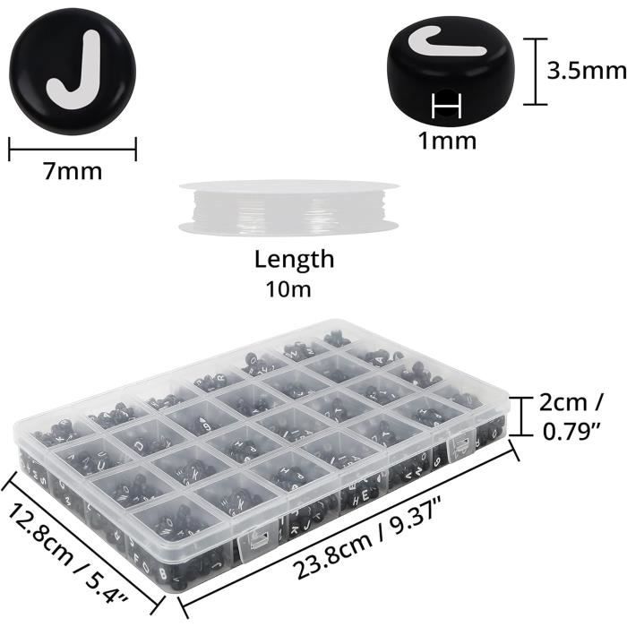 (Pack de 1620 Perles Lettres Alphabet A-Z en Plastique Noir avec Boîte de Rangement - Perle ...