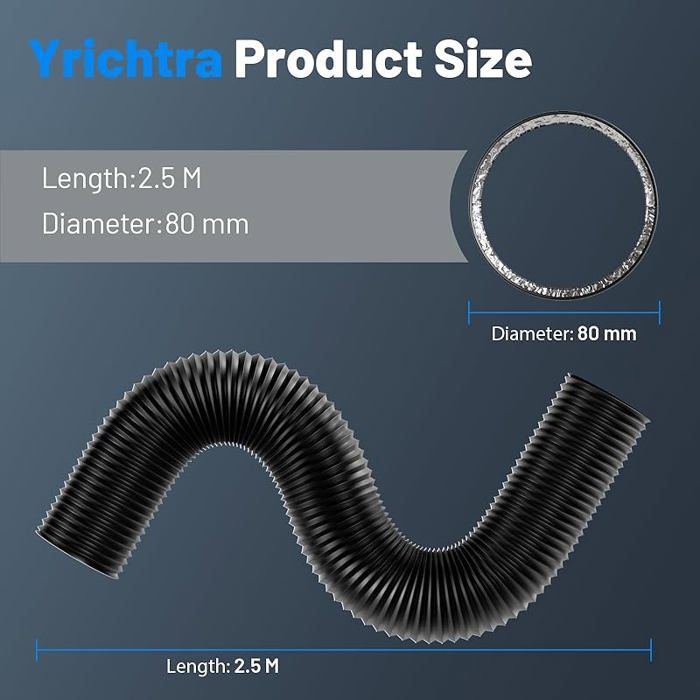 Gaine VMC 75mm 2,5m Noir, Tuyau Flexible Chauffage Air Chaud, 5 Couches ...