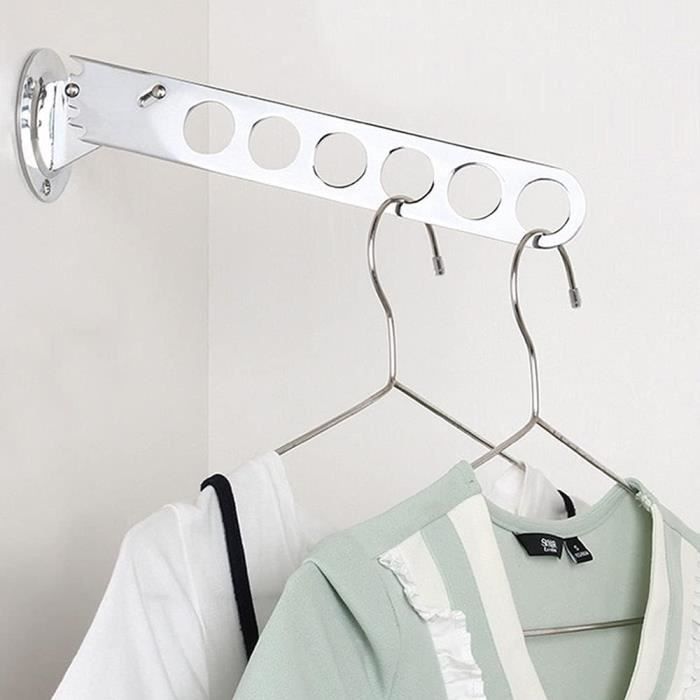 Porte Cintre Mural Rabattable, 6-Trous Étendoir Mural en Acier ...