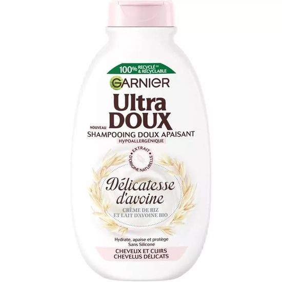 Lot 3 GARNIER Ultra Doux Shampoing à la crème de riz et lait d'avoine ...