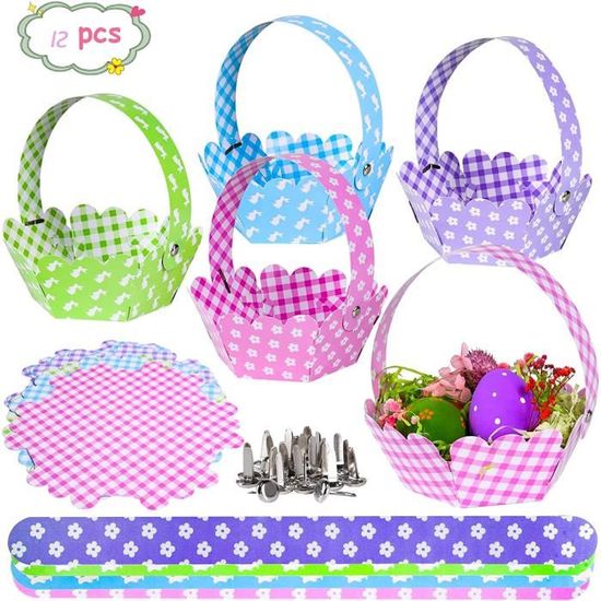 Panier de Pâques - AMOUNE - 12 Pcs - Papier - Motifs Lapins et Fleurs ...