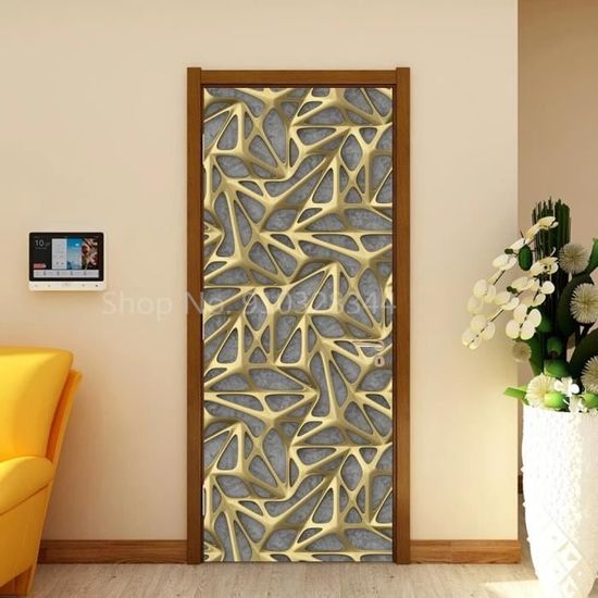 Autocollant de porte à motif hexagonal,papier peint 3D,autocollant ...