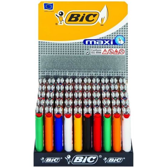 J26 - BI- Bic - Set présentoir de 50 Briquets Maxi Bic J26 - 50 Grands briquets dans leur ...