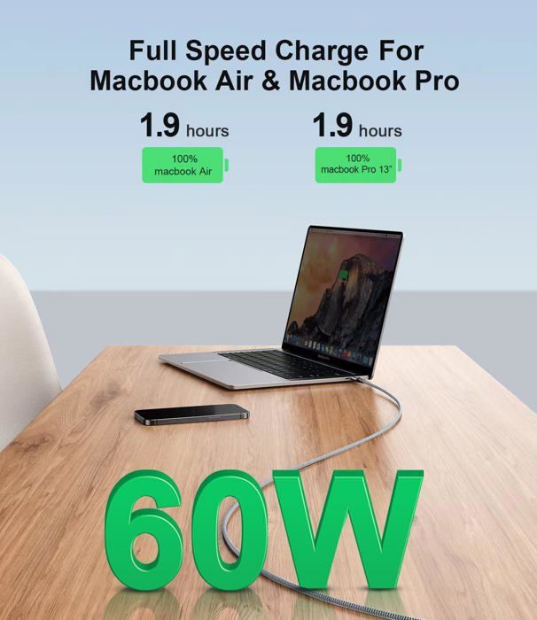 Câble USB C vers USB C 5m PD Charge Rapide 60W Câble USB Type C Nylon ...