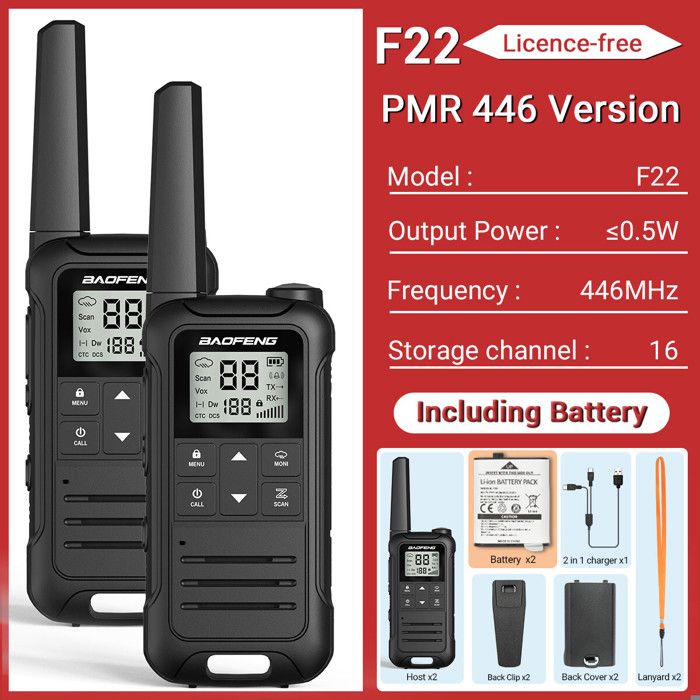 Mini talkie-walkie F22 PMR446 FRS,sans licence,chargeur Portable VOX ...