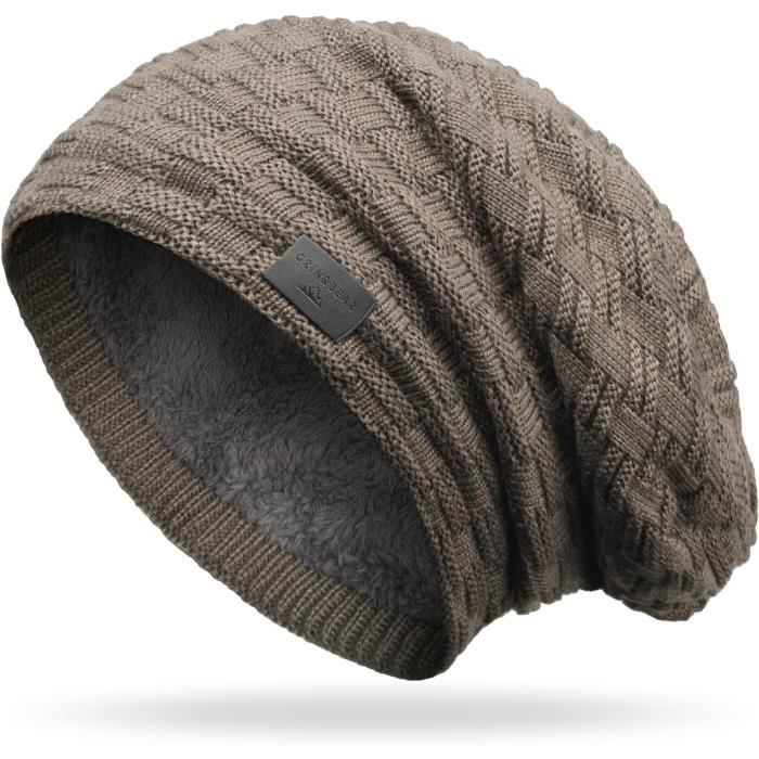M10 Bonnet Long Type Beanie À Grosses Mailles Et Polaire Peluche[H1590 ...