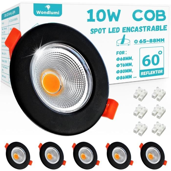 Ensemble de 6 Spots Encastrables LED 10W, Spot LED Rond Noir Mat ...