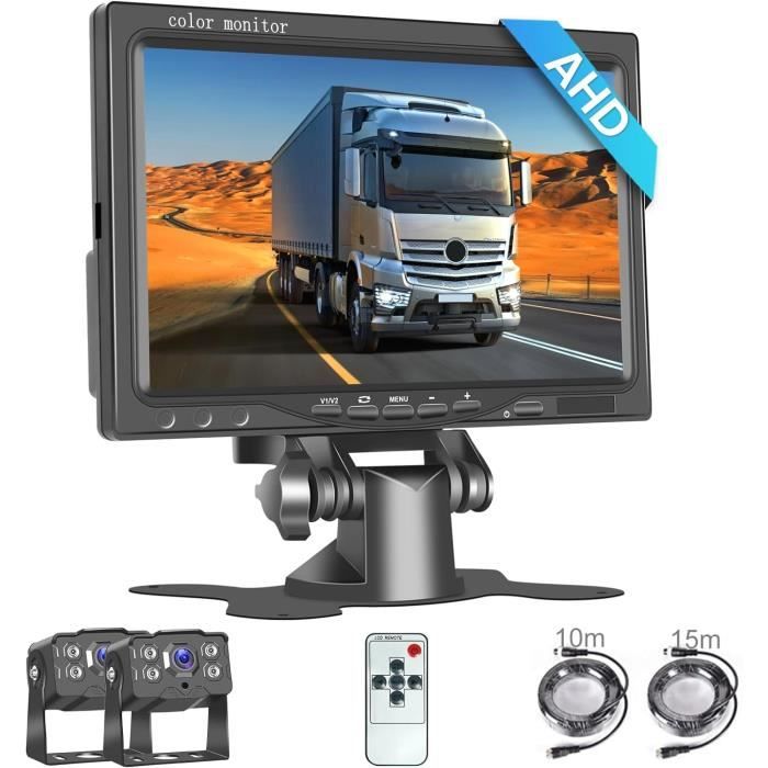 Caméra de Recul 2 Caméras Moniteur IPS 7 Pouces Caméra AHD Étanche ...