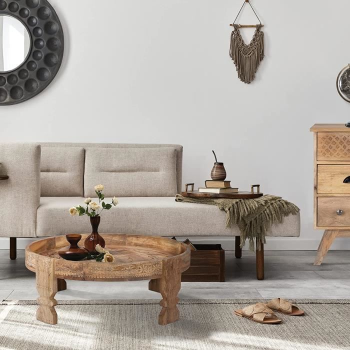 WOMO-DESIGN Table Basse de Salon, Ø 80 x 30 cm, Ronde, Naturelle ...