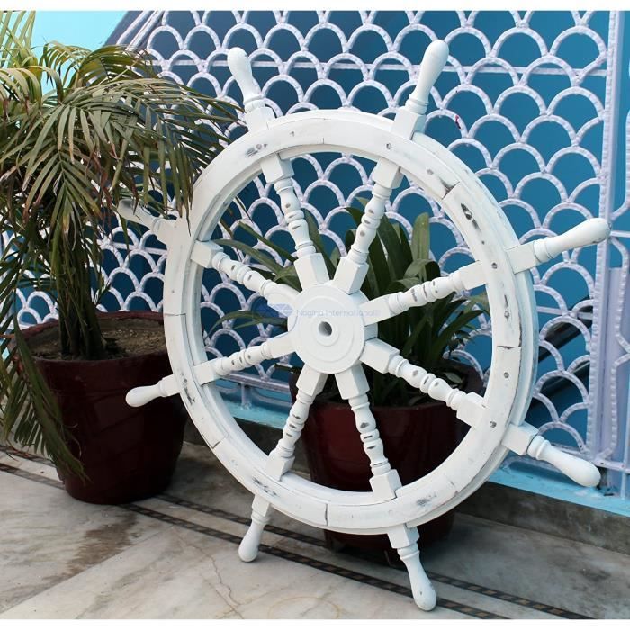 Roue de bateau nautique en bois fabriqué à la main Décoration murale pour la maison (24 ...