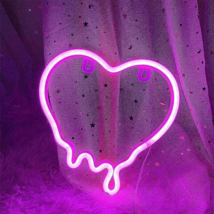 Panneau Néon En Forme De Cœur Rose Clair, Alimentation Par Piles-Usb ...