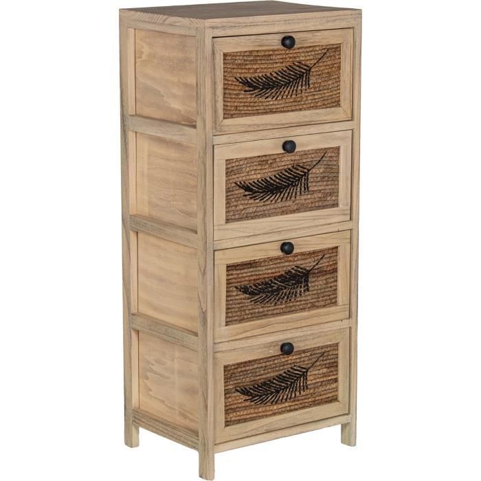 DRW Commode en bois avec 4 tiroirs en osier 40 x 30 x 94 cm - Cdiscount ...