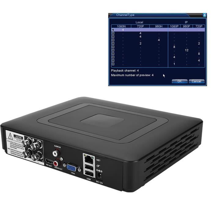 EJ.life Enregistreur NVR AHd CVI/TVI/DVr CCTV de sécurité 4 canaux 4CH ...
