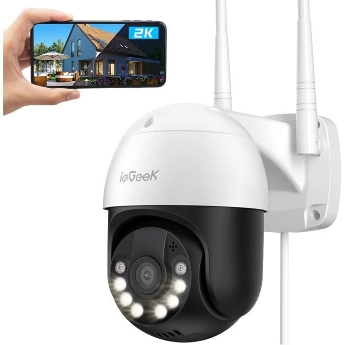 IeGeek 2K Camera Surveillance WiFi Exterieure, Vision Nocturne Couleur ...