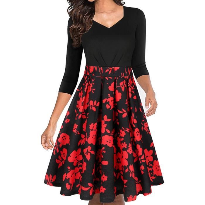 ROBE Femmes robe floral impression gros ourlet printemps automne ...