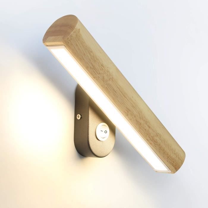 Applique Murale À Led Bois Avec Interrupteur, Pivotant À 350°, Lampe De ...