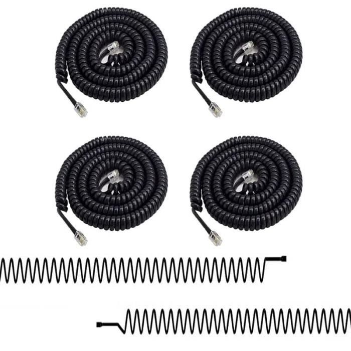 Câble Téléphonique,2,5 M 4 - Pack De Câble En Spirale De Téléphone Noir ...