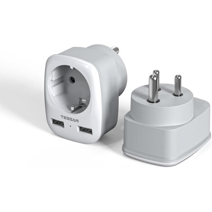 2 Pack Adaptateur Prise Inde Avec Usb, 3 En 1 Adaptateur Prise Nepal, Adaptateur Prise Type D ...