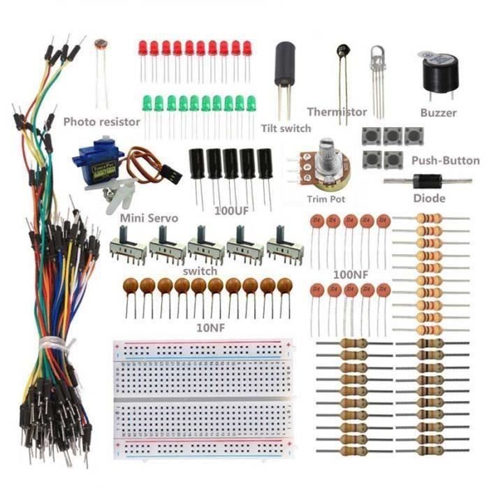Sidekick Basic Starter Kit w- Breadboard, Jumper wires, Color Led, Resistors, Buzzer For Arduino ...