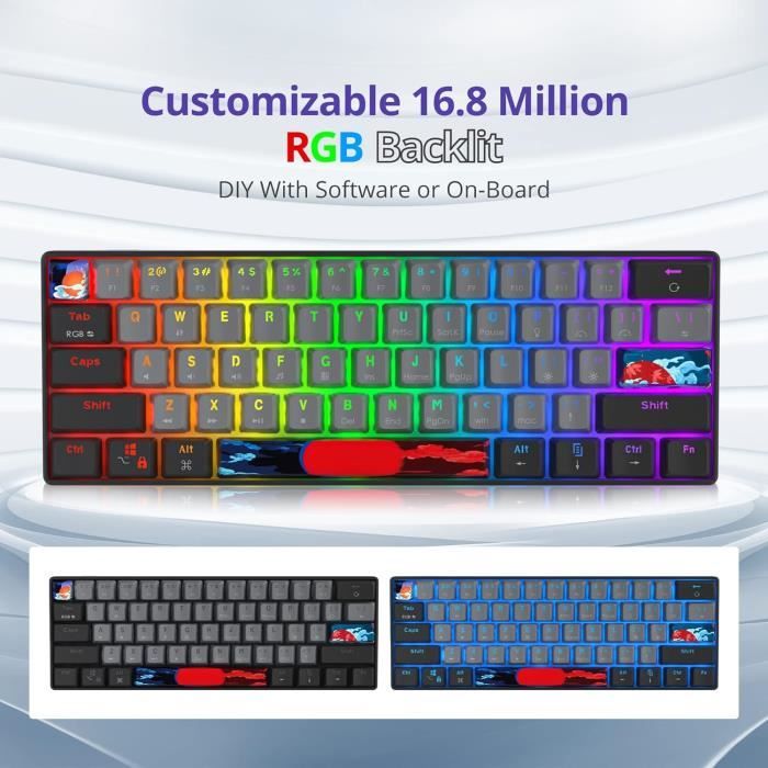 Clavier De Jeu Mécanique 60%,Clavier Filaire Compact Rétroéclairé Led ...