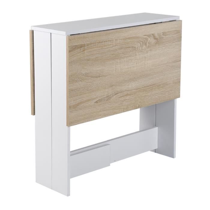 Table Pliante - VARIVIDA - Console - Blanc et Bois - 15 mm Épaisseur ...