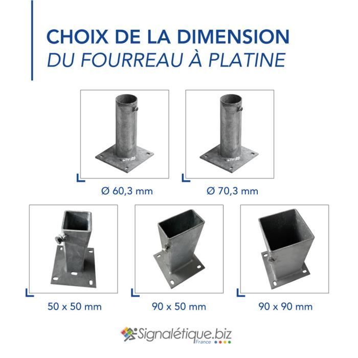 Fourreau à platine pied de poteau acier galvanisé 50 x 50 mm (pour ...