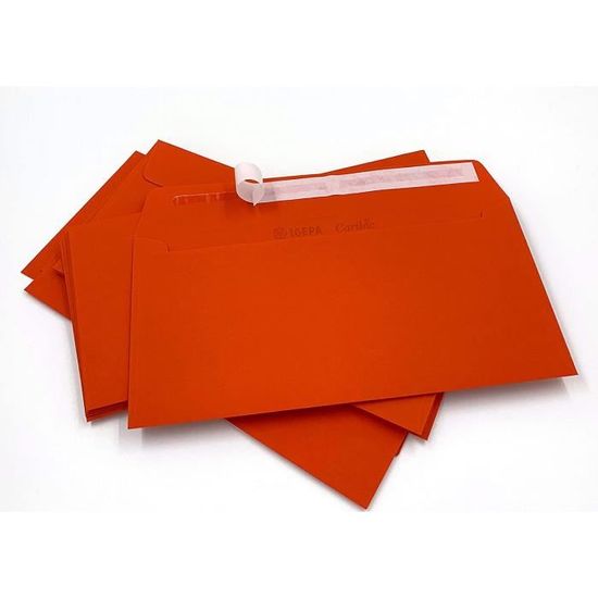 50 Enveloppes, rouge, rouge vermillon, au format C5-C6 (220 x 110 mm ...