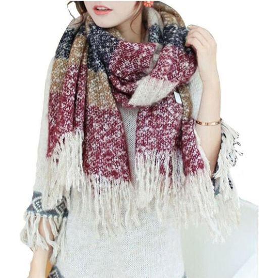 Femme Echarpe Grand taille Cache-col Foulard Poncho mohair Chaud Hiver ...