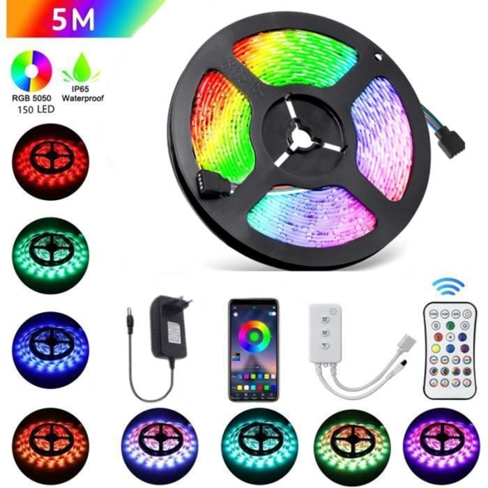 Bande LED WiFi 5M, Ruban LED Bleutooth RGB Synchronisation de la musique contrôlée par APP de ...