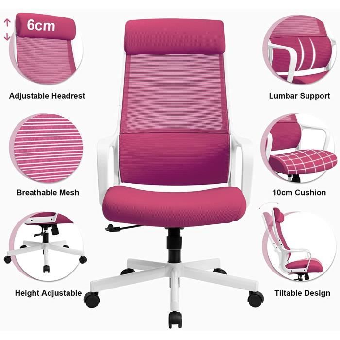 Kewin Chaise Bureau Rose Chaise de Bureau Ergonomique avec Support ...