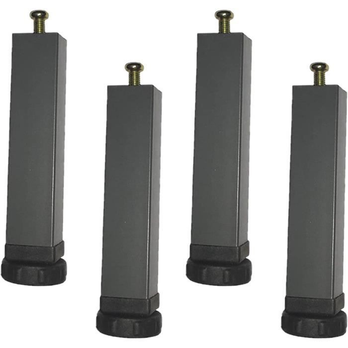 Lot de 4 Pieds de Lit Reglable Tube Carré Acier Pied Sommier Pattes de ...