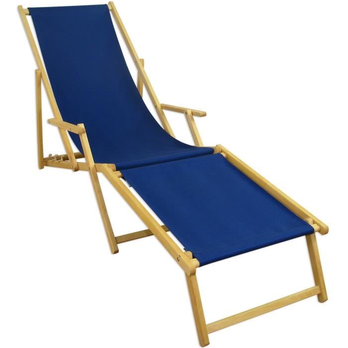 Chaise longue de jardin bleue, chilienne, bain de soleil pliant, en bois naturel V-10-307N ...