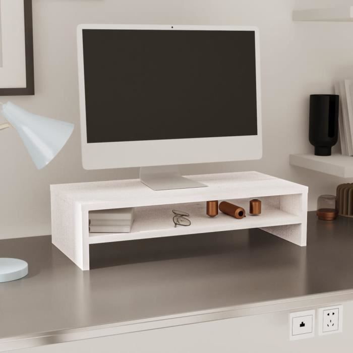 MOO Support de moniteur Blanc 50x24x13 cm Bois de pin solide ...