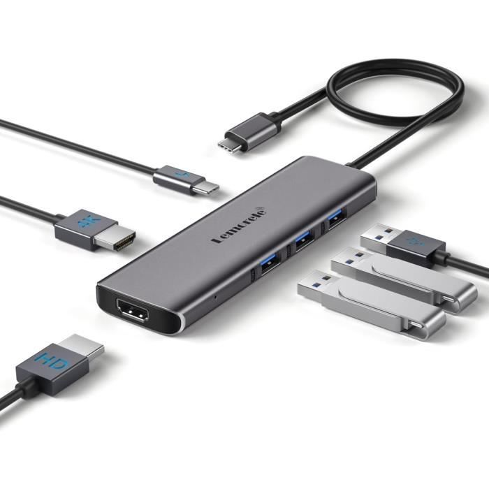 Lemorele Dock Station d'accueil USB C 6-en-1 vers 2 HDMI 4K, 3 USB 3.0, PD 100W pour Macbook ...