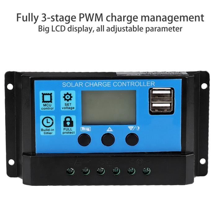 Régulateur de charge solaire automatique 60A/50A/40A/30A/20A/10A 12V 24V PWM Controller RUIDA ...