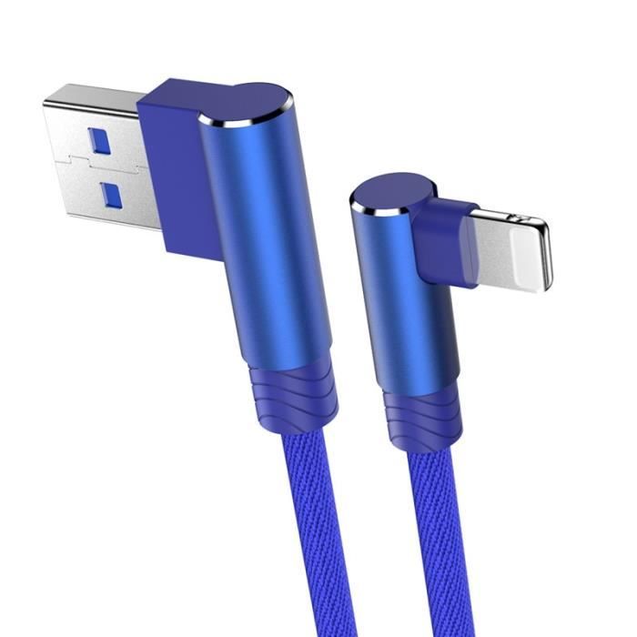 Bleu-3M -Câble USB coudé (90°) long-court pour recharge et données (1 m ...